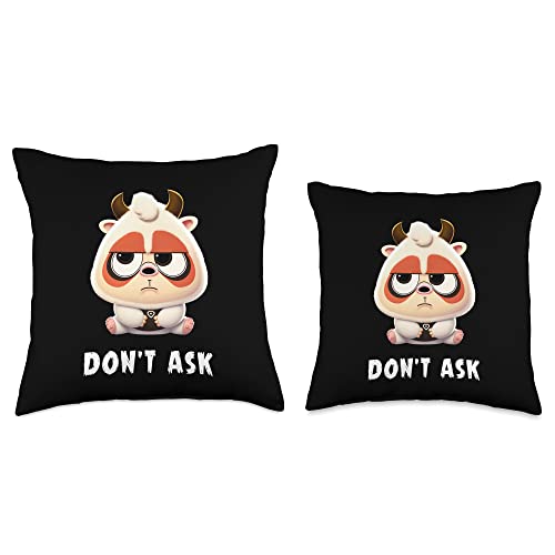 TeesToYou A Cute Little Teddy Bear with Horns Saying Don't Ask Throw Pillow, 18x18, Multicolor