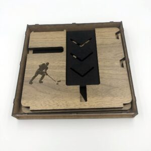 Wooden Phone Docking Station Hockey Figure Printed Wallet Stand,Watch Stand,Key Holder,Gift for Men and Women,Birthday,Graduation,Anniversary