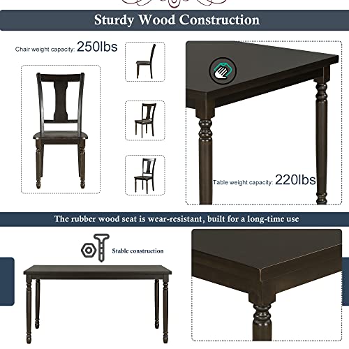 Woanke Table & Chair 6 Piece Rectangular 4 Chairs and 1 Bench, Dinette, Kitchen Furniture Set, Wooden Dining Table for Restaurant, Living Room, 3-Espresso