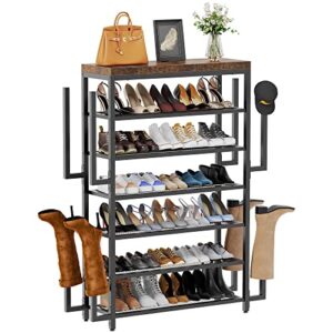 YITAHOME 7-Tier Shoe Rack with Boot Rack, Shoe Organizer for Closet, Large Shoe Rack Organizer for Entryway with 6 Metal Mesh Shelves, 27-34 Pairs of Shoes, Rustic Brown + Black