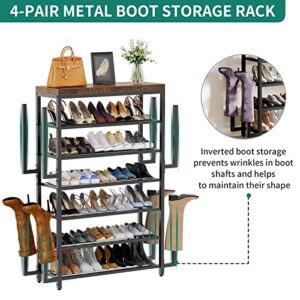 YITAHOME 7-Tier Shoe Rack with Boot Rack, Shoe Organizer for Closet, Large Shoe Rack Organizer for Entryway with 6 Metal Mesh Shelves, 27-34 Pairs of Shoes, Rustic Brown + Black