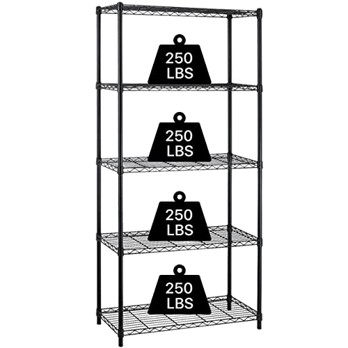 Yewuli Metal Storage Rack 5 Tier Wire Shelving Unit Heavy Duty NSF Adjustable Utility Shelves for Garage Kitchen Office Garage Organize Shelf 36"x14"x72", Black