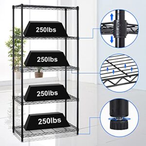 Yewuli Metal Storage Rack 5 Tier Wire Shelving Unit Heavy Duty NSF Adjustable Utility Shelves for Garage Kitchen Office Garage Organize Shelf 36"x14"x72", Black