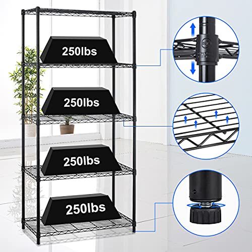 Yewuli Metal Storage Rack 5 Tier Wire Shelving Unit Heavy Duty NSF Adjustable Utility Shelves for Garage Kitchen Office Garage Organize Shelf 36"x14"x72", Black