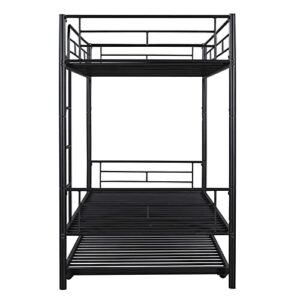 Lostcat Twin Over Twin Bunk Bed with Trundle,Heavy Duty Twin Size Bunk Beds Frame w/Safety Guardrails and ladders,Can be Divided Into Two Beds,for Kids/Teen/Adults,No Box Spring Needed,Black