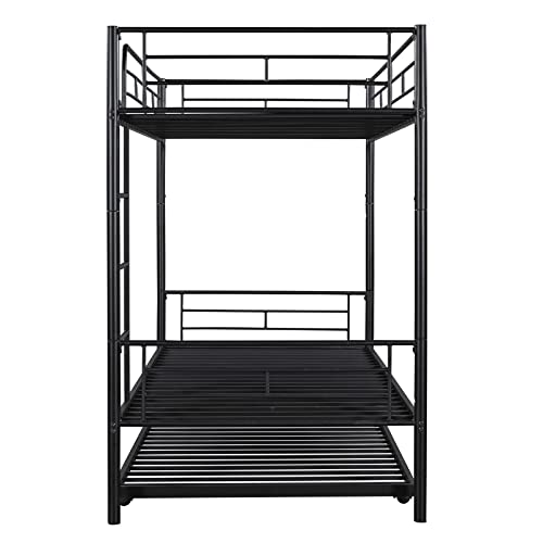 Lostcat Twin Over Twin Bunk Bed with Trundle,Heavy Duty Twin Size Bunk Beds Frame w/Safety Guardrails and ladders,Can be Divided Into Two Beds,for Kids/Teen/Adults,No Box Spring Needed,Black