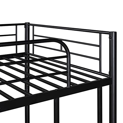 Lostcat Twin Over Twin Bunk Bed with Trundle,Heavy Duty Twin Size Bunk Beds Frame w/Safety Guardrails and ladders,Can be Divided Into Two Beds,for Kids/Teen/Adults,No Box Spring Needed,Black