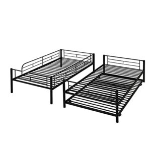 Lostcat Twin Over Twin Bunk Bed with Trundle,Heavy Duty Twin Size Bunk Beds Frame w/Safety Guardrails and ladders,Can be Divided Into Two Beds,for Kids/Teen/Adults,No Box Spring Needed,Black