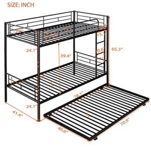 Lostcat Twin Over Twin Bunk Bed with Trundle,Heavy Duty Twin Size Bunk Beds Frame w/Safety Guardrails and ladders,Can be Divided Into Two Beds,for Kids/Teen/Adults,No Box Spring Needed,Black