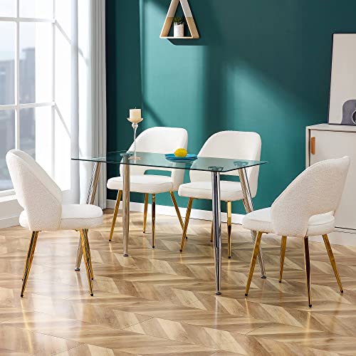 JUFU Dining Chairs Set of 4 Teddy Fleece Chair, Modern Side Chairs Upholstered Dining Room Chairs with Soft Cushion Seat & Gold Metal Legs Mid Century Chairs for Dining Room/Living Room/Kitchen