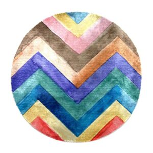 rainbow color zigzag lines round area rug for bedroom, large fuzzy plush rug machine washable shag rug, 3.2 x 3.2 feet