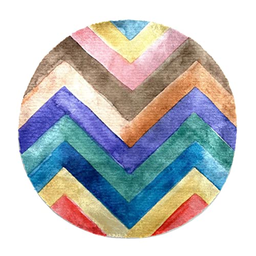 Rainbow Color Zigzag Lines Round Area Rug for Bedroom, Large Fuzzy Plush Rug Machine Washable Shag Rug, 3.2 x 3.2 Feet