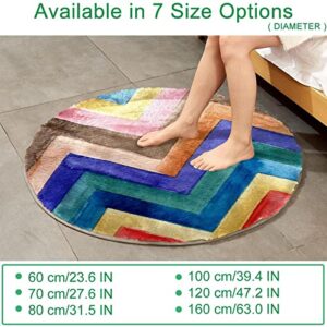 Rainbow Color Zigzag Lines Round Area Rug for Bedroom, Large Fuzzy Plush Rug Machine Washable Shag Rug, 3.2 x 3.2 Feet