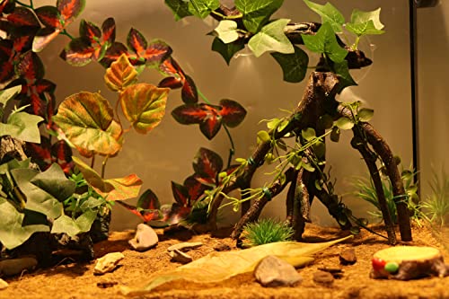 HRRIVE Reptile Corner Climbing Branch with Plant Leaves Terrarium Habitat Decoration for Bearded Dragon Lizard Snake Hermit Crab Crested Gecko Leopard Chameleon Frog Climbing Accessory