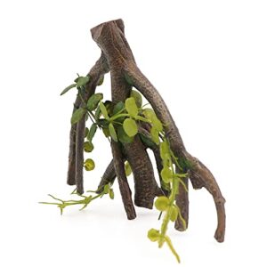 HRRIVE Reptile Corner Climbing Branch with Plant Leaves Terrarium Habitat Decoration for Bearded Dragon Lizard Snake Hermit Crab Crested Gecko Leopard Chameleon Frog Climbing Accessory