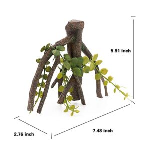 HRRIVE Reptile Corner Climbing Branch with Plant Leaves Terrarium Habitat Decoration for Bearded Dragon Lizard Snake Hermit Crab Crested Gecko Leopard Chameleon Frog Climbing Accessory