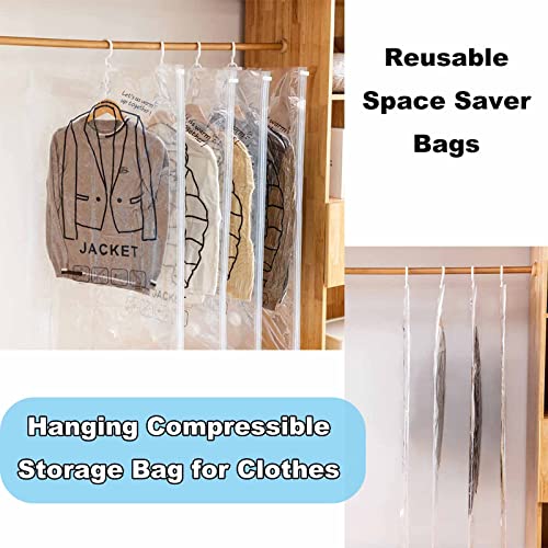 HAGUAN Hanging Compressible Storage Bag, Reusable Hanging Vacuum Storage Bags Space Saver Bags for Clothes, Vacuum Storage Bags for Home Closet Organization (5PCS,M (67 * 90cm))