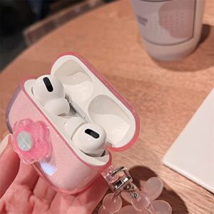 MINSCOSE Cute Airpod pro Case,Cute 3D Flower Clear Cover Case with Pretty Pink Crystal Flower Keychain Soft Silicone Smooth Shockproof Compatible with Airpods Pro Charging Case for Girls Women