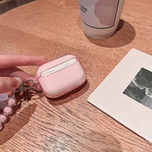 MINSCOSE Cute Airpod pro Case,Cute 3D Flower Clear Cover Case with Pretty Pink Crystal Flower Keychain Soft Silicone Smooth Shockproof Compatible with Airpods Pro Charging Case for Girls Women