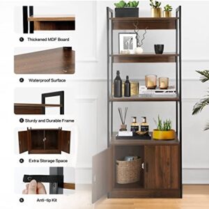 Acehome Industrial Bookshelf, 4 Tier Bookcase with 2 Doors, Storage Shelf & Standing Storage Cabinet,Bookshelf Display Shelf with Storage Cabinet, Bookshelf Rack for Home Office, Bedroom, Brown