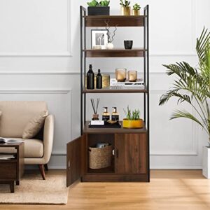 Acehome Industrial Bookshelf, 4 Tier Bookcase with 2 Doors, Storage Shelf & Standing Storage Cabinet,Bookshelf Display Shelf with Storage Cabinet, Bookshelf Rack for Home Office, Bedroom, Brown