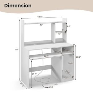 Giantex White Computer Desk with Hutch and Bookshelf, 43.5" Computer PC Table with Keyboard Tray & CPU Stand, Modern Writing Desk Workstation for Home Office