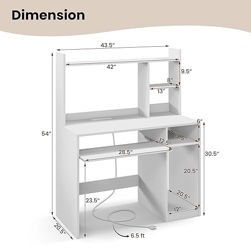 Giantex White Computer Desk with Hutch and Bookshelf, 43.5" Computer PC Table with Keyboard Tray & CPU Stand, Modern Writing Desk Workstation for Home Office