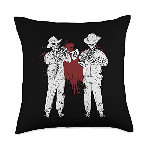 Trumpet Gifts For Jazz Music Players Zombie Player Jazz Music Lover Men Trumpet Throw Pillow, 18x18, Multicolor