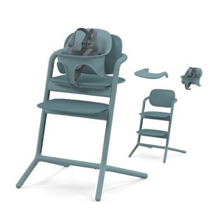 cybex lemo 2 high chair system, grows with child up to 209 lbs, one-hand height and depth adjustment, anti-tip wheels safety feature - stone blue