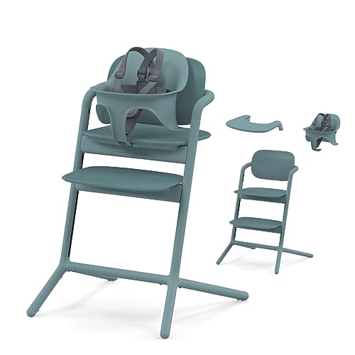 CYBEX LEMO 2 High Chair System, Grows with Child up to 209 lbs, One-Hand Height and Depth Adjustment, Anti-Tip Wheels Safety Feature - Stone Blue