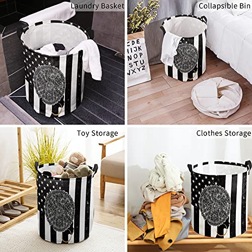 Laundry Baskets African Woman Collapsible Clothes Hamper Black Girl American Flag Foldable Freestanding Laundry Hamper with Handle Storage Basket for Laundry 16.5x17in