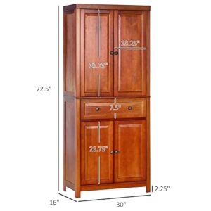 HOMCOM 72.5" Pinewood Large Kitchen Pantry Storage Cabinet, Freestanding Cabinets with Doors and Shelf Adjustability, Soft-Close Mechanism, Living Room & Dining Room Furniture, Mahogany