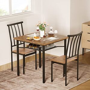 cuisinsmart 3-piece dining table set with kitchen table and 2 chairs, modern wood dining table and chairs set for small space, apartment, kitchen, living room, rustic brown