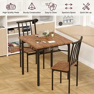 CuisinSmart 3-Piece Dining Table Set with Kitchen Table and 2 Chairs, Modern Wood Dining Table and Chairs Set for Small Space, Apartment, Kitchen, Living Room, Rustic Brown