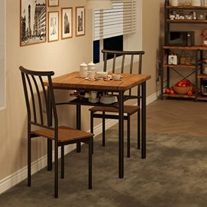 CuisinSmart 3-Piece Dining Table Set with Kitchen Table and 2 Chairs, Modern Wood Dining Table and Chairs Set for Small Space, Apartment, Kitchen, Living Room, Rustic Brown