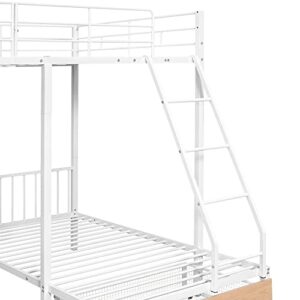 Harper & Bright Designs Metal Triple Bunk Beds with Storage, Full Over Twin & Twin Bunk Beds with Drawers,3 Bed Bunk Bunk for Kids, Girls, Boys,Teens, Adults,Can be Separated into 3 Beds, White