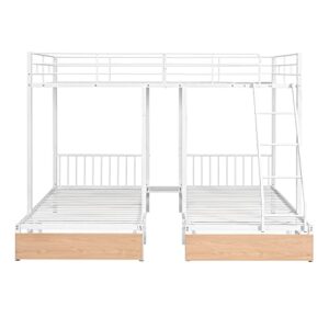 Harper & Bright Designs Metal Triple Bunk Beds with Storage, Full Over Twin & Twin Bunk Beds with Drawers,3 Bed Bunk Bunk for Kids, Girls, Boys,Teens, Adults,Can be Separated into 3 Beds, White