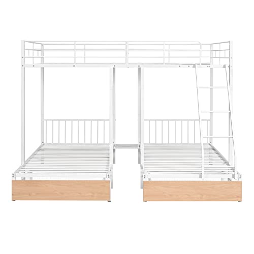 Harper & Bright Designs Metal Triple Bunk Beds with Storage, Full Over Twin & Twin Bunk Beds with Drawers,3 Bed Bunk Bunk for Kids, Girls, Boys,Teens, Adults,Can be Separated into 3 Beds, White