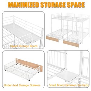 Harper & Bright Designs Metal Triple Bunk Beds with Storage, Full Over Twin & Twin Bunk Beds with Drawers,3 Bed Bunk Bunk for Kids, Girls, Boys,Teens, Adults,Can be Separated into 3 Beds, White