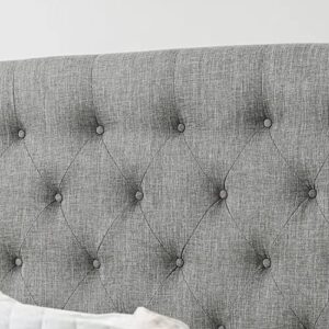 Rosevera Louis Linen Upholstered Wingback Headboard with Double Nailhead Trimming and Button Tufting for Bedroom, Queen, Gray