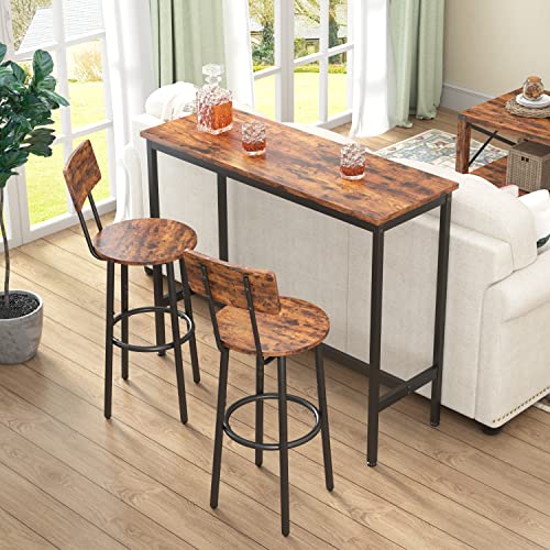 YOFE Bar Table Set for 2, Dining Table with 2 Stools with Backrest,Pub Dining Height Table Set for Dining Room,Kitchen, Dinette, Breakfast Nook (2 Stools with Backrest Brown)