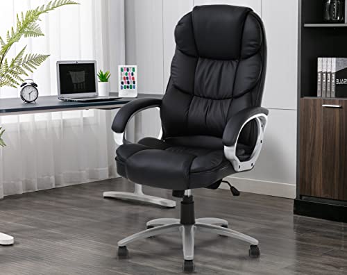 Big and Tall Office Chair High Back Executive Office Chair Comfortable Thickening Padded Cushion Leather Chair All Day Comfort Wide Seat Ergonomic Computer Desk Chair with Armrest