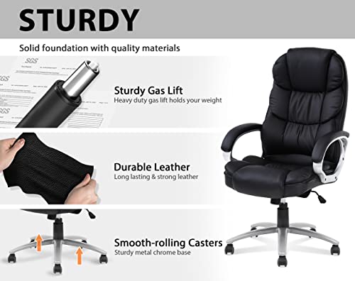 Big and Tall Office Chair High Back Executive Office Chair Comfortable Thickening Padded Cushion Leather Chair All Day Comfort Wide Seat Ergonomic Computer Desk Chair with Armrest