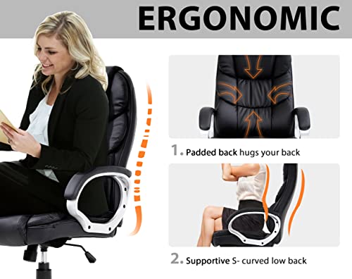 Big and Tall Office Chair High Back Executive Office Chair Comfortable Thickening Padded Cushion Leather Chair All Day Comfort Wide Seat Ergonomic Computer Desk Chair with Armrest