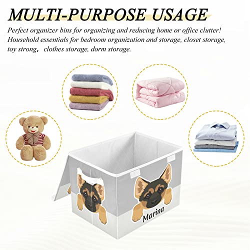 DOMIKING German Shepherd Puppy Dog Custom Large Storage Bin with Lid Collapsible Personalized Shelf Baskets Box with Handles Storage Cube for Shelves Cabinet Nursery Drawer