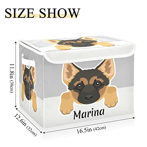 DOMIKING German Shepherd Puppy Dog Custom Large Storage Bin with Lid Collapsible Personalized Shelf Baskets Box with Handles Storage Cube for Shelves Cabinet Nursery Drawer