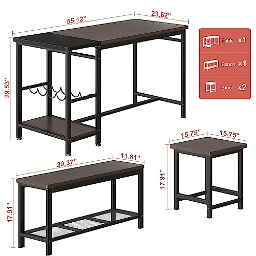 EnHomee Dining Table Set for 4, Kitchen Table and Chairs Set 4 Piece Dining Room Table Set with Wine Rack and Storage Shelf, Space-Saving Dinette Set for Small Space,Breakfast Nook, Espresso Brown