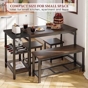 EnHomee Dining Table Set for 4, Kitchen Table and Chairs Set 4 Piece Dining Room Table Set with Wine Rack and Storage Shelf, Space-Saving Dinette Set for Small Space,Breakfast Nook, Espresso Brown