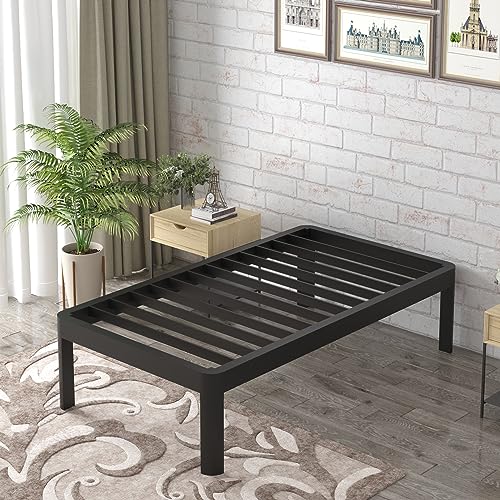 Yitong Angel Twin XL Bed Frame with Round Corner Edge Legs, 14 Inch Tall 3500 lbs Heavy Duty Metal Platform Bed Frame Twin Size, No Box Spring Needed/Noise Free/Non-Slip/Steel Slat Support