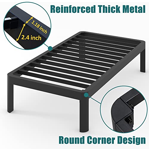 Yitong Angel Twin XL Bed Frame with Round Corner Edge Legs, 14 Inch Tall 3500 lbs Heavy Duty Metal Platform Bed Frame Twin Size, No Box Spring Needed/Noise Free/Non-Slip/Steel Slat Support